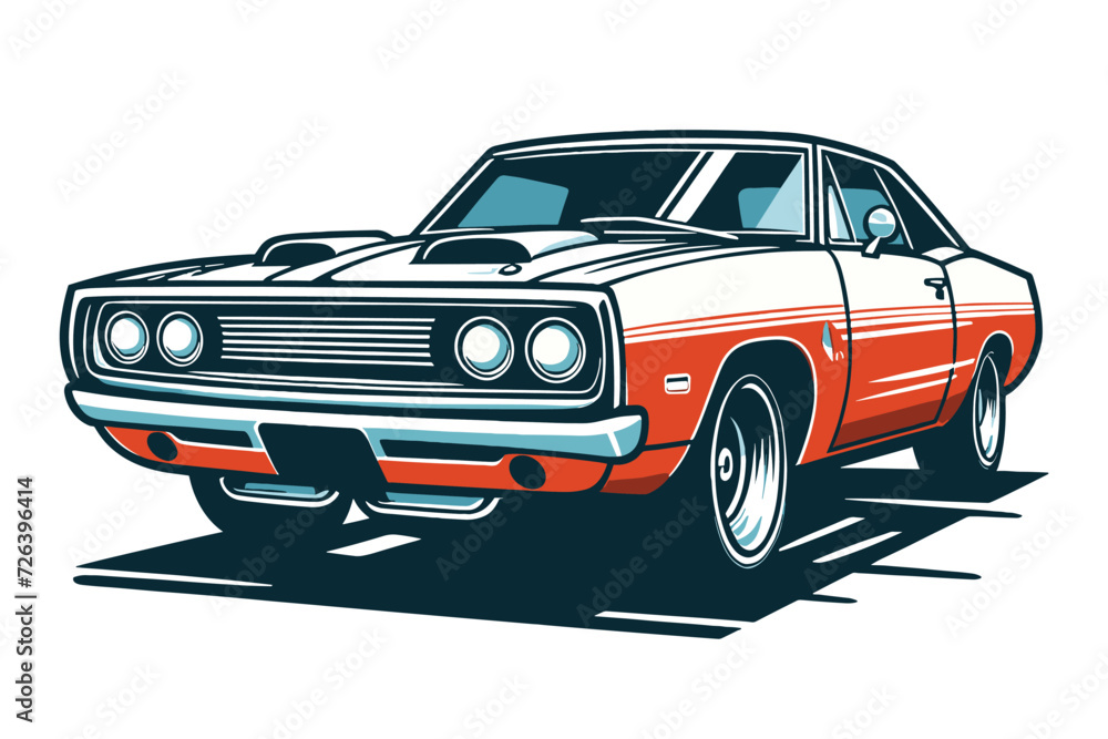 Vintage American muscle car vector illustration, classic retro custom ...
