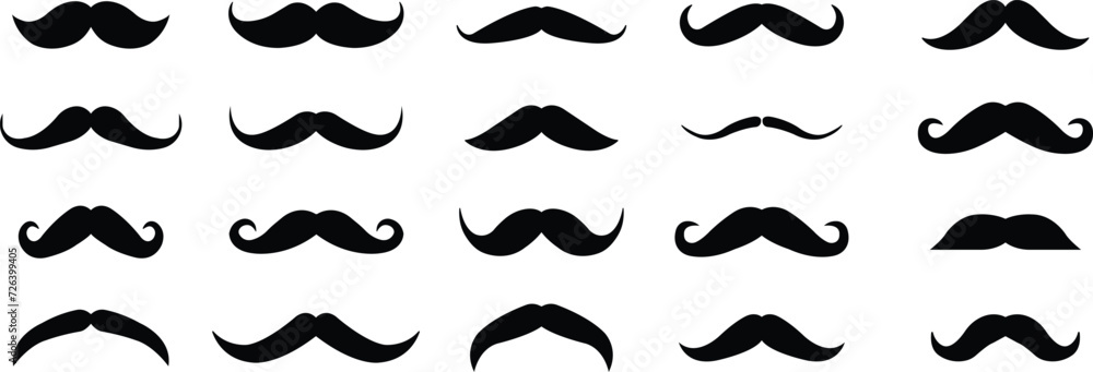 Hipster mustache icon set. Different flat vector collection isolated on ...