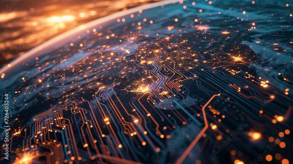 Planet earth made of microcircuit. View from space to earth. Artificial ...