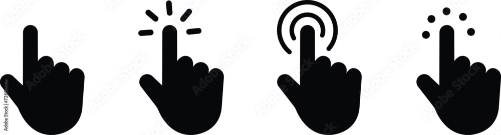 Computer mouse click cursor black flat arrow and hand icons set. Mouse pointer modern, simple ...