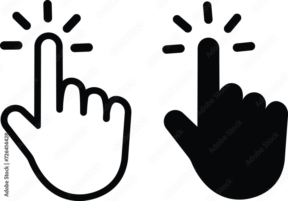Computer mouse click cursor black line and flat arrow and hand icons set. Mouse pointer modern ...