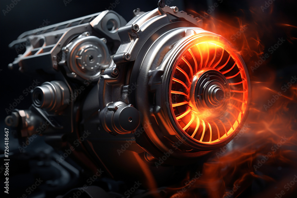 Fiery turbine blades in a powerful engine, showcasing advanced ...
