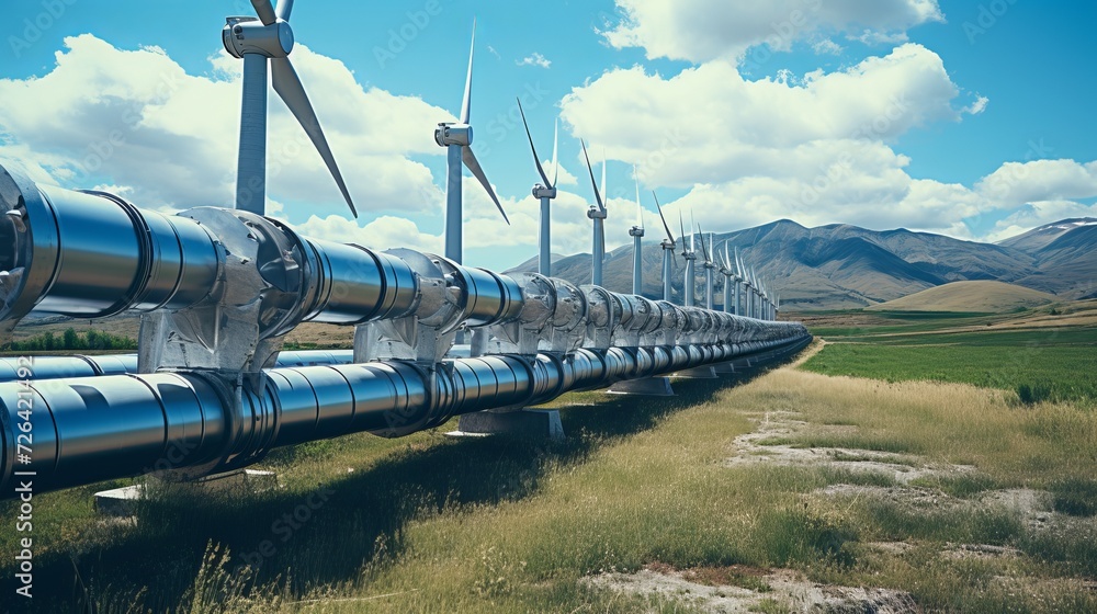 Sustainable energy transition. green hydrogen pipeline with wind ...