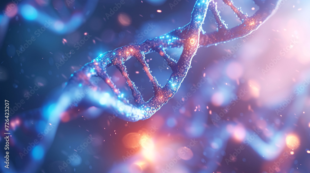 DNA double helix. Technology science human health concept. Blue pink ...