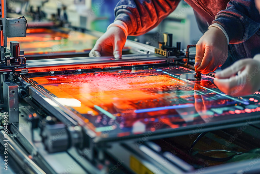 Curved close-up flexible electronic display, A factory producing ...