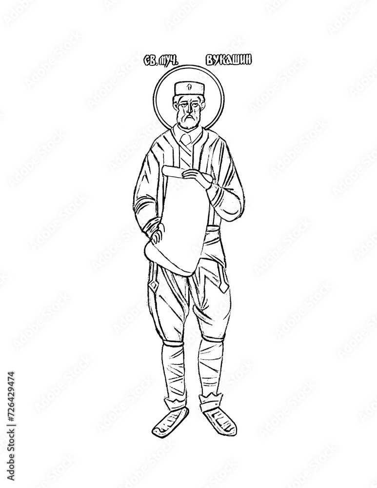 Saint Vukashin Mandrapa (name english). Coloring page in Byzantine ...