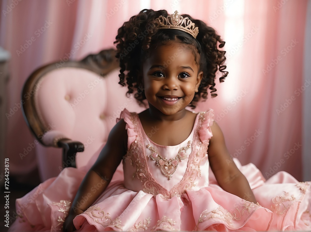 Adorable smiling happy black african baby girl dressed as a princess in ...
