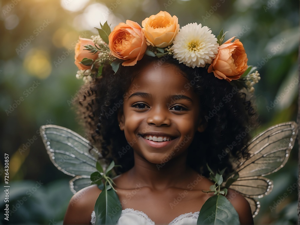 Beautiful smiling happy young black african girl wearing fairy wings ...