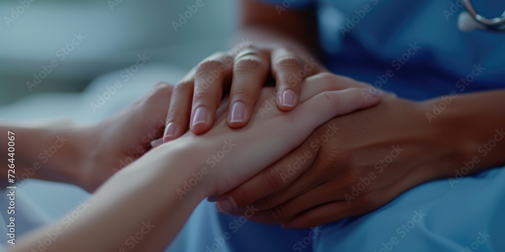 A compassionate nurse providing support to a patient by holding their ...