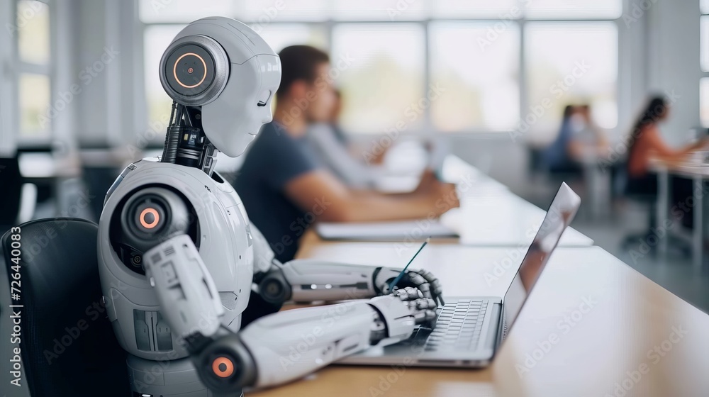 Ai robot writing, chat bot assisting, futuristic assistant replacing ...