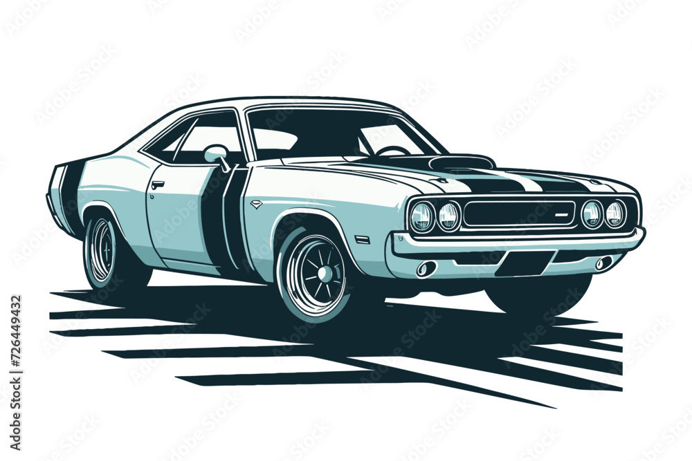 Poster Vintage American muscle car vector illustration, classic retro ...