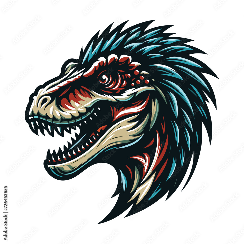 Wild beast animal raptor dinosaur head face vector design illustration ...