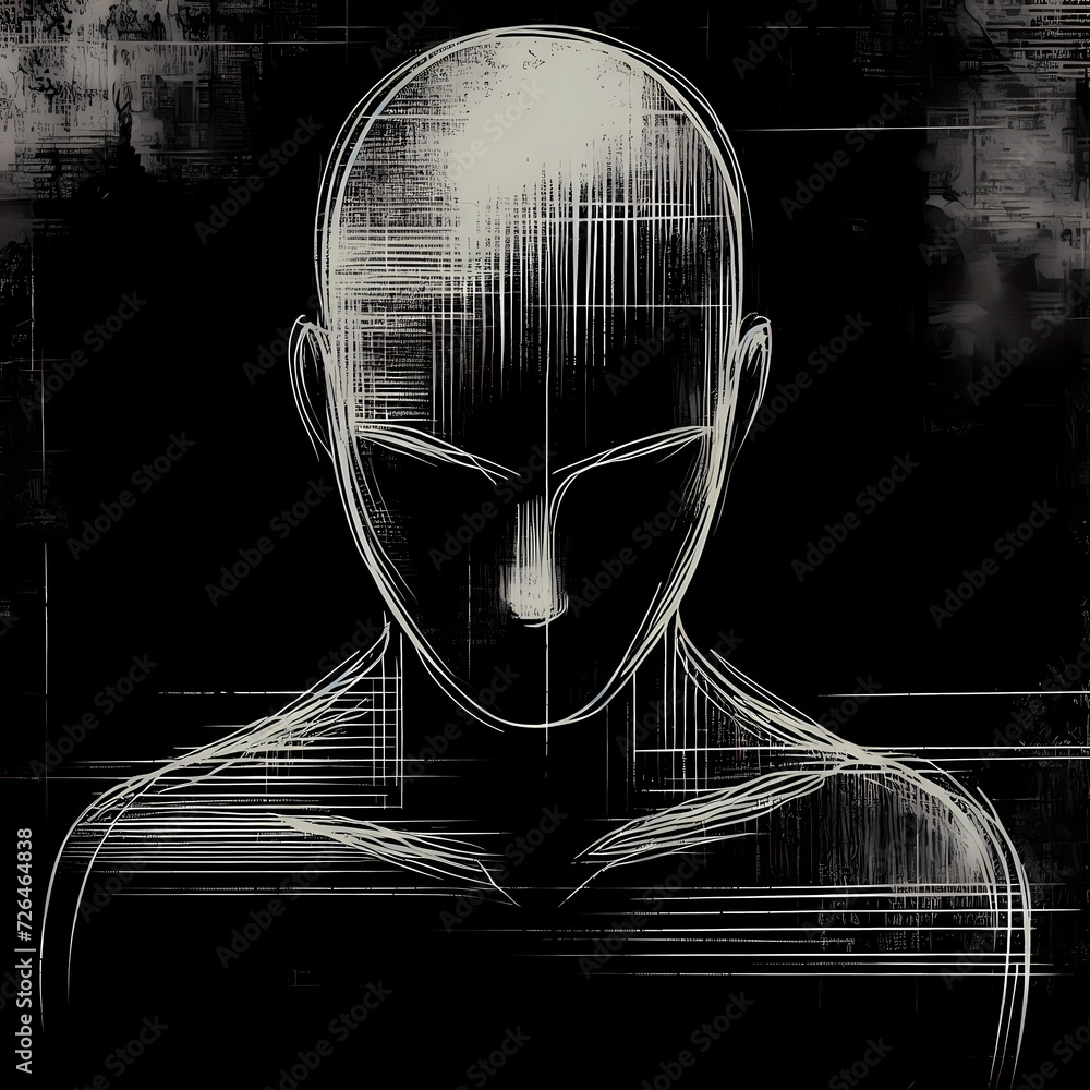 Line drawing of human figure with black background, illustration, line ...