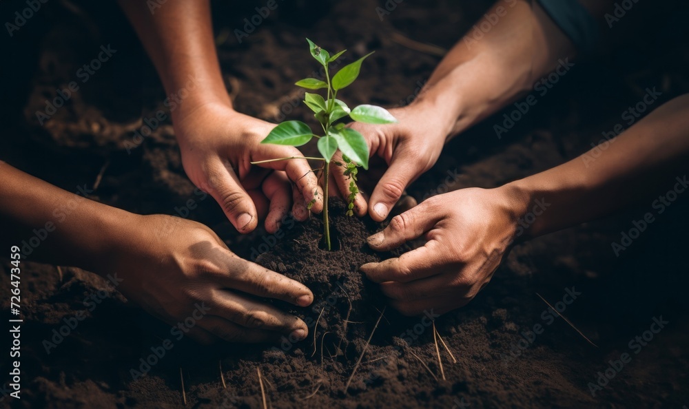 hands from a close-knit community come together to plant a young ...