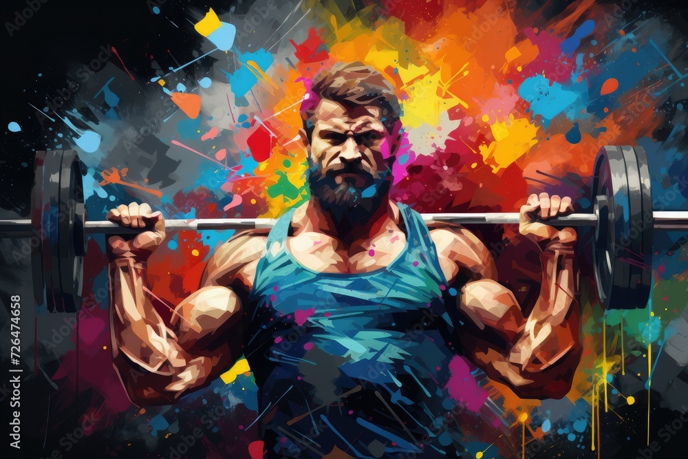 Watercolor abstract illustration of Bodybuilding. Waist-high Athletic ...