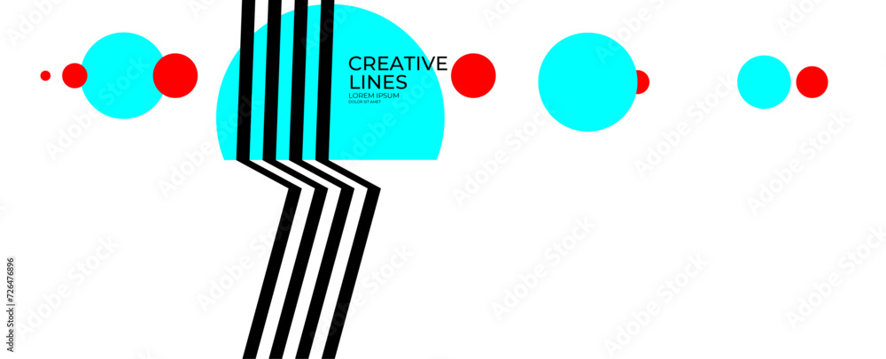 3D red and white lines in perspective with green elements abstract ...