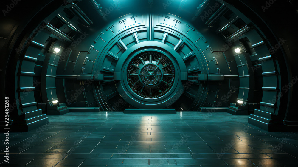 Massive Vault Door in a Dark Room, Depicting Security and Safety in a ...