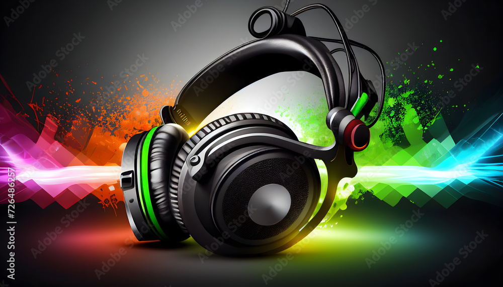 music studio background with dj headphones. Generative AI. Stock Photo ...