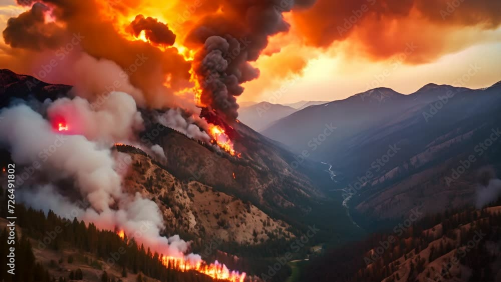 Devastating Wildfire Engulfs a Mountain Range, with Dense Smoke Rising ...