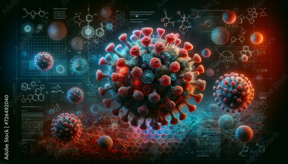 virus concept as seen under high magnification microscope in modern ...