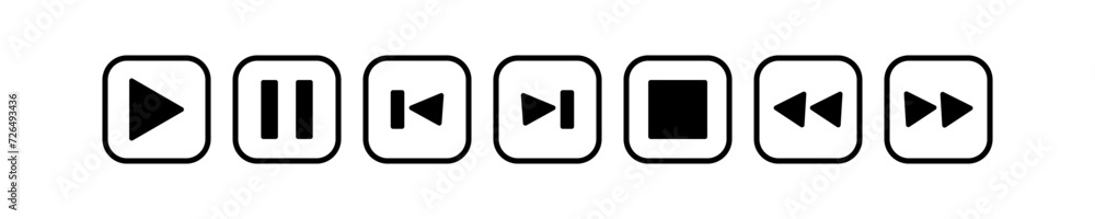 Media player control icon. Play, pause, stop, rewind button set ...