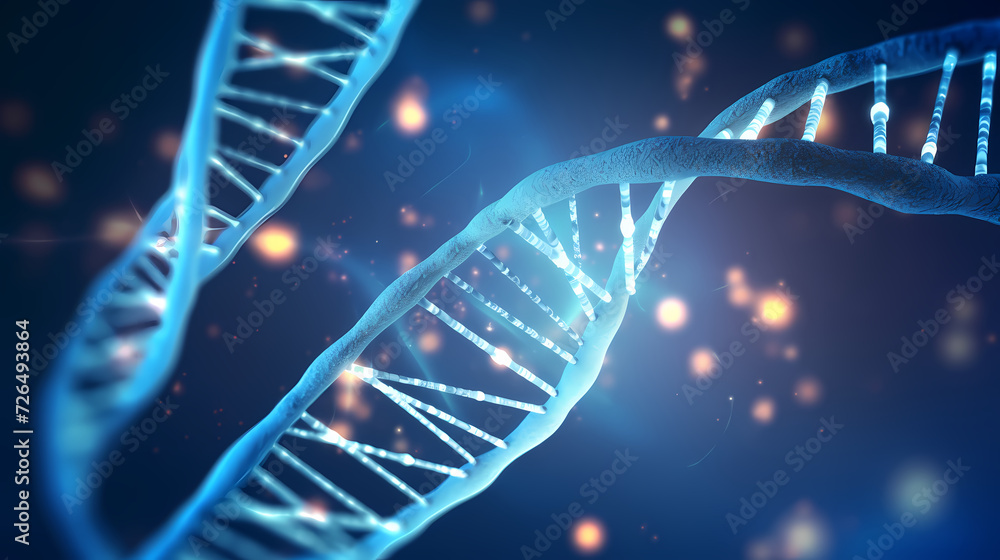 3D rendering genetic diagram of human DNA under microscope Stock ...