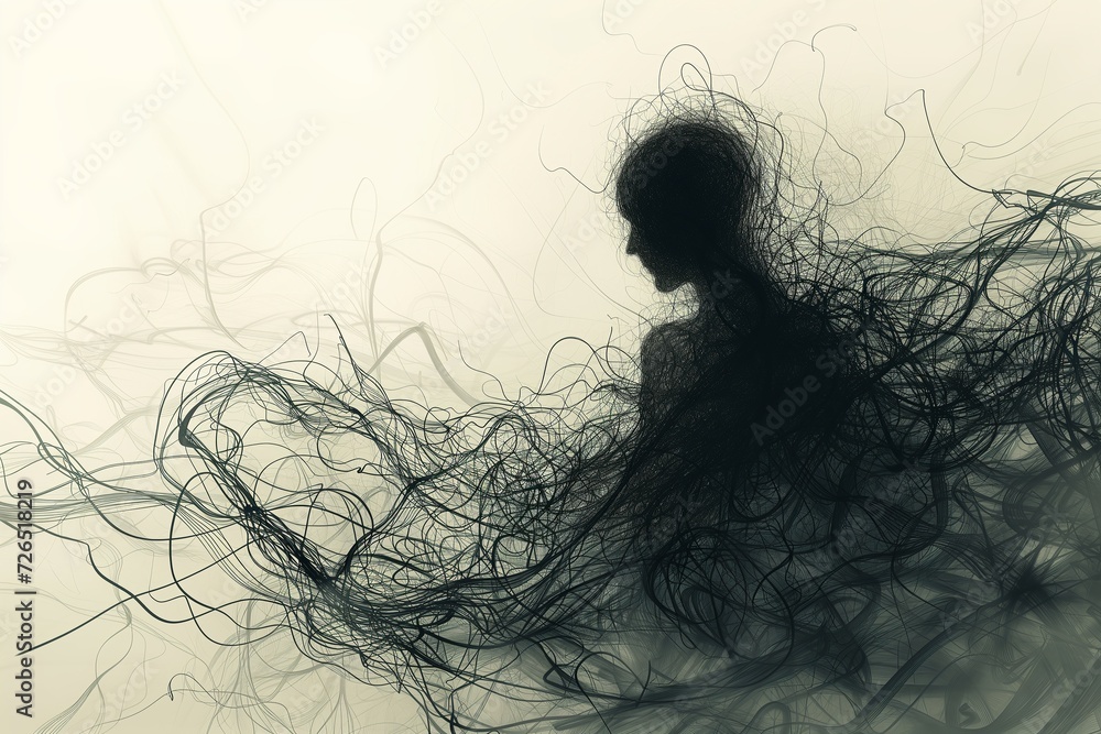 Abstract Concept Art of a Figure Dispersing into Threads - Representing ...