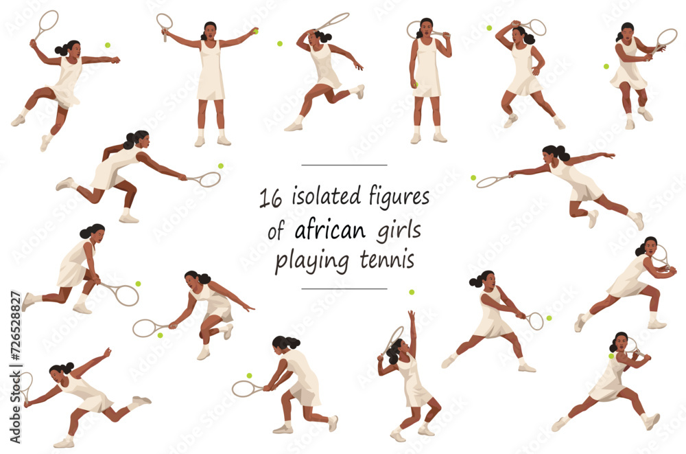 16 girl figures of black women's tennis players in white dress in ...