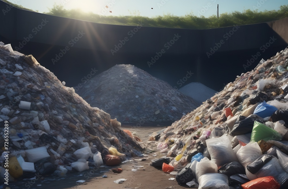 dirty air, toxic garbage heaps, landfill, plastic garbage and bags ...