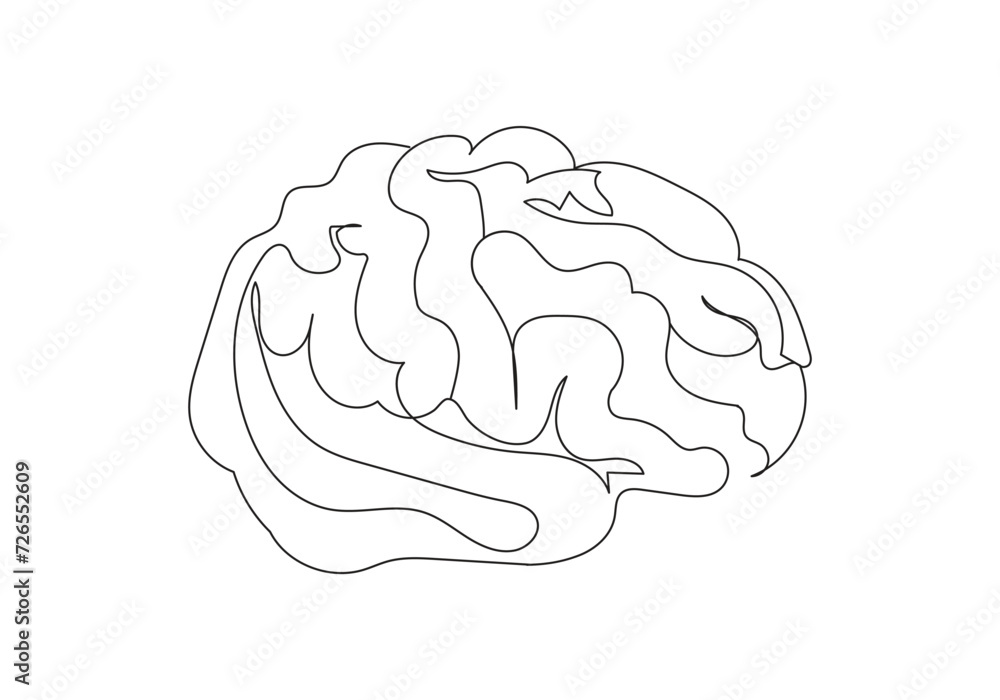 brain Continuous one line drawing. Human brain monoline design. Hand ...
