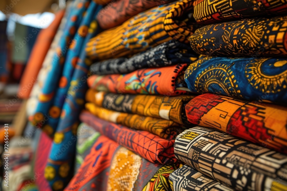 Traditional African fabrics sold in Ghana, West Africa. Stock Photo ...