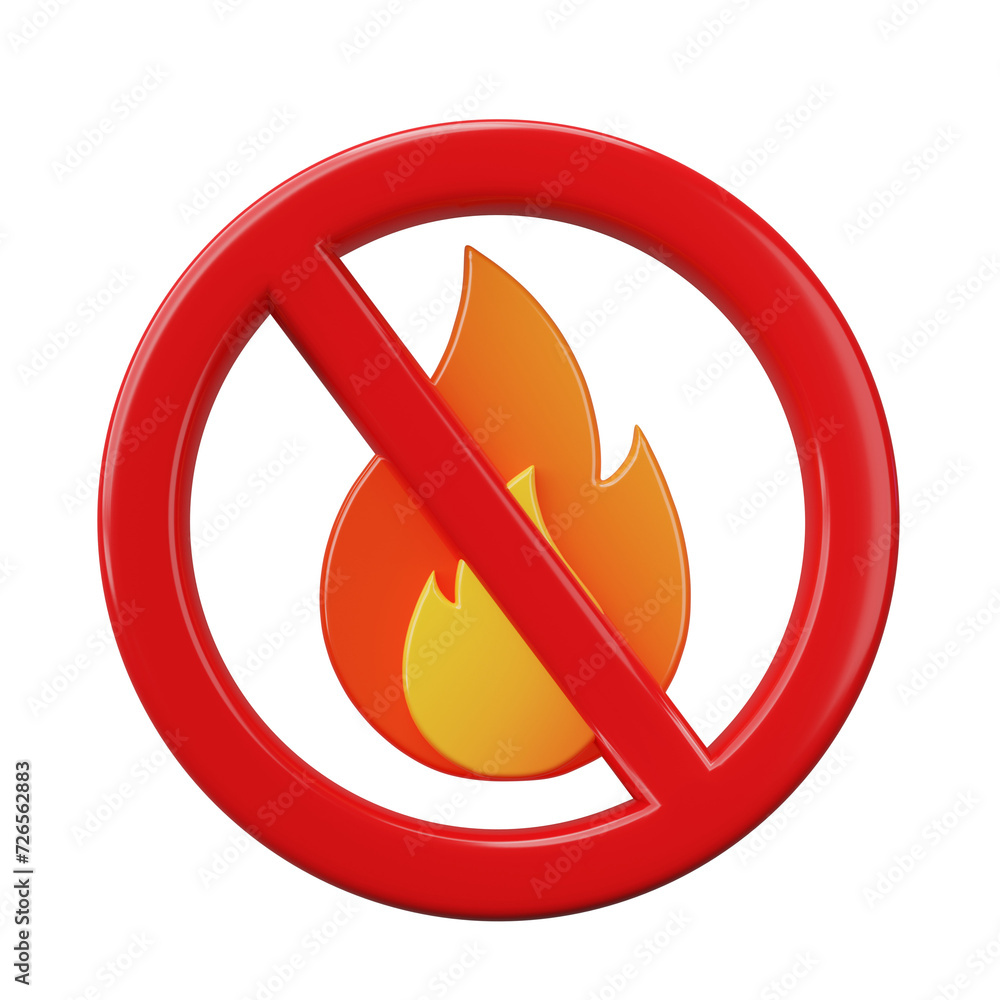 3D Render, 3D Illustration. No fire. Prohibited open fire flames ...