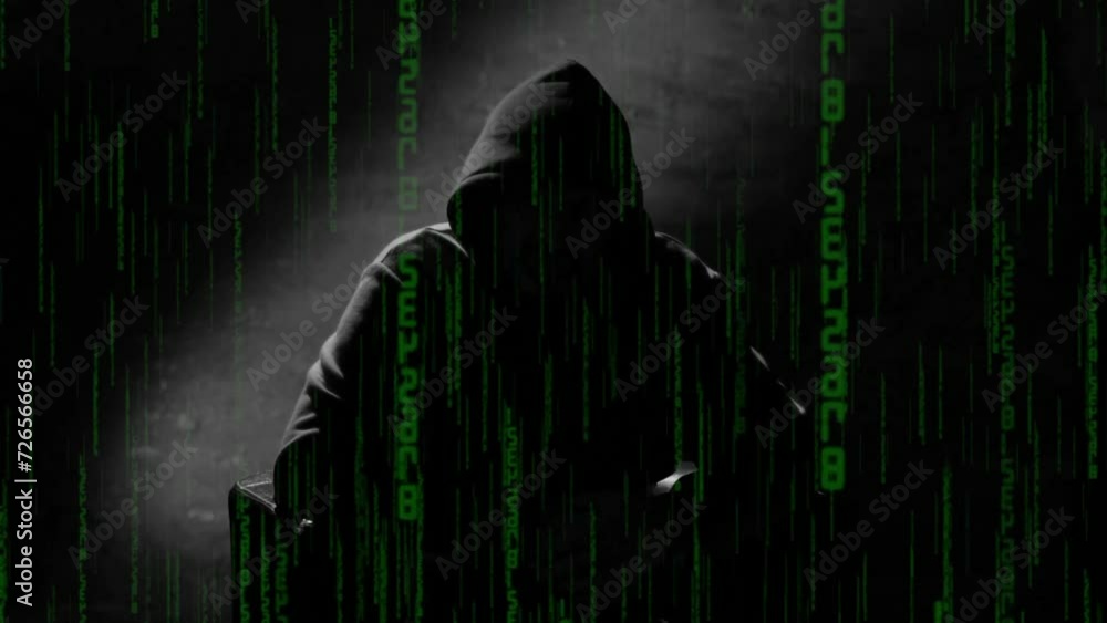 Anonymous man in a hood interview video footage, mysterious man sitting ...