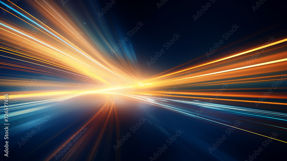 Modern abstract high-speed movement. Dynamic motion light trails with motion effect on dark ...