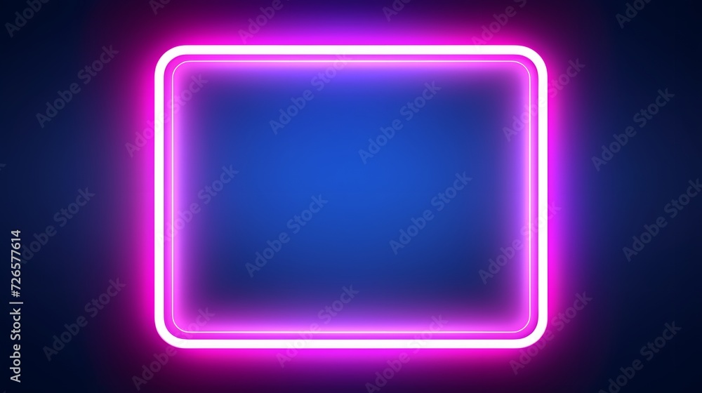 Vector 3d render, square glowing in the dark, pink blue neon light ...