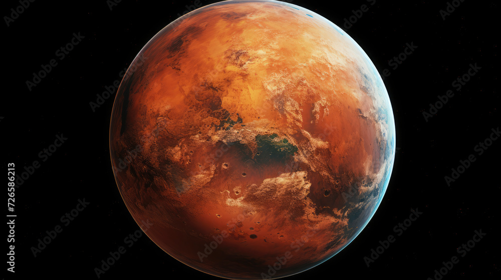 Detailed close-up of Mars, highlighting its prominent rusty red ...