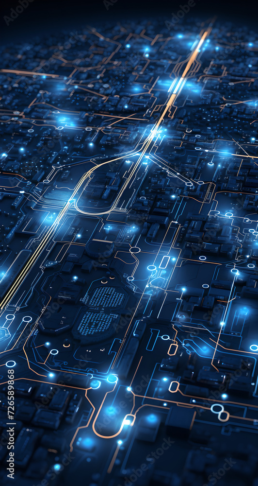 A techy background shows a cyber network grid of global data ...