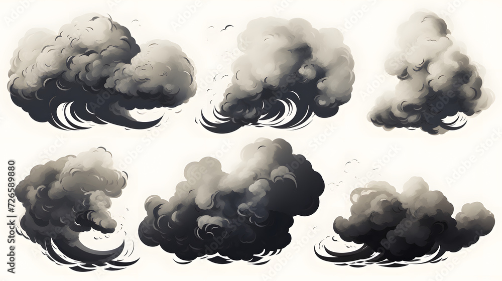 Radial explosion silhouette. Exploding bursts, round explosions cloud and exploded bomb effect ...