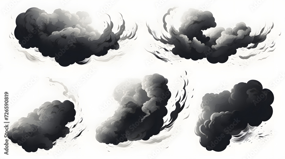 Radial explosion silhouette. Exploding bursts, round explosions cloud and exploded bomb effect ...