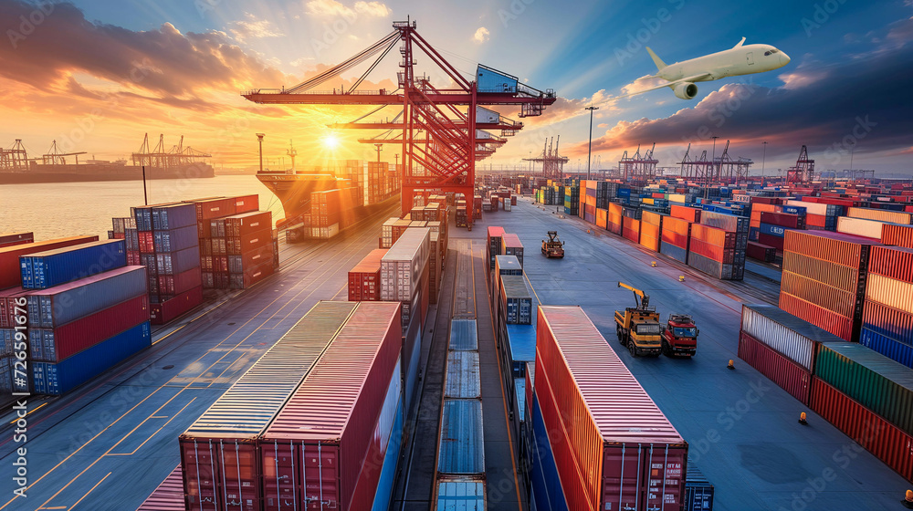 During the industrial port's container cargo discharge, the containers ...