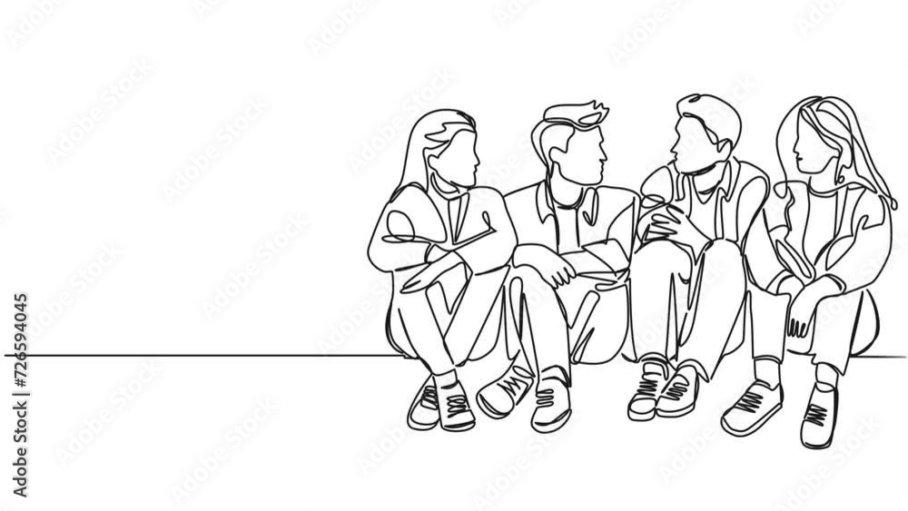 animated continuous single line drawing of group of young people ...