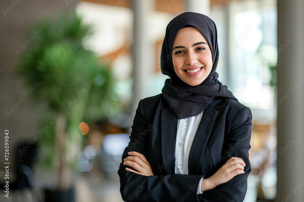 Successful portrait of young beautiful confident Arabic Muslim business ...