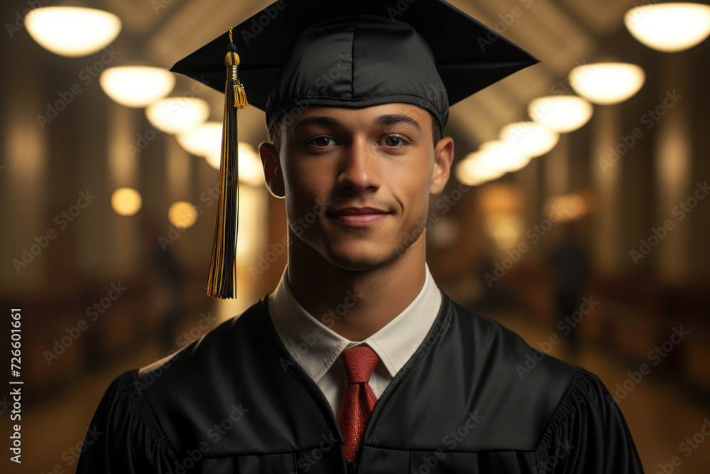 A person confidently posing in their cap and gown, signifying the pride ...