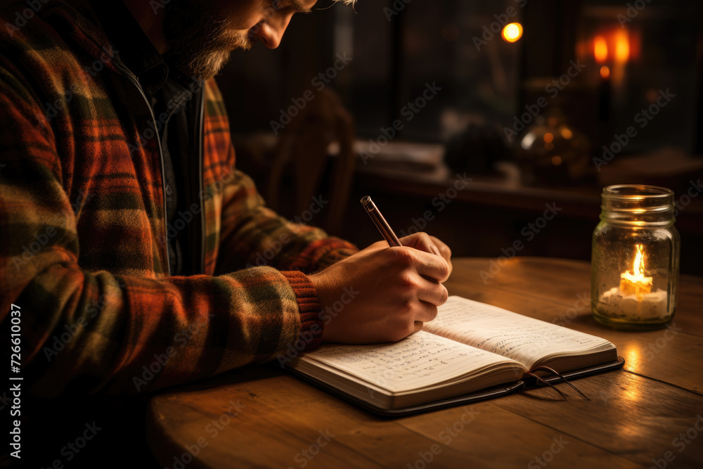 Individual writing in a journal, expressing thoughts and emotions ...