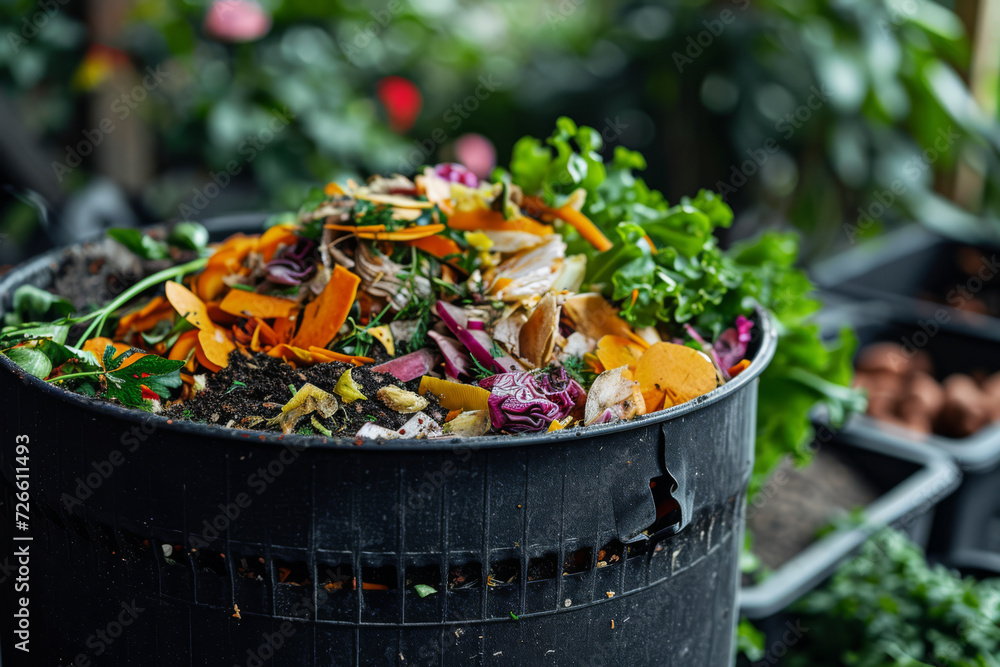 An individual composting kitchen scraps, turning waste into valuable ...