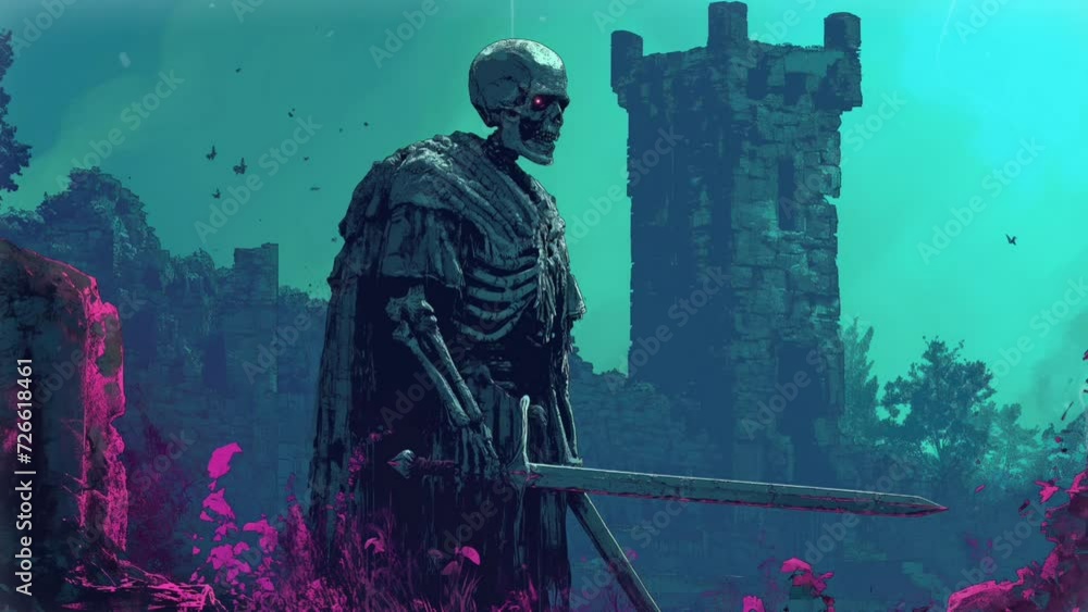 Skull knight Fantasy animation background. seamless looping 4k ...