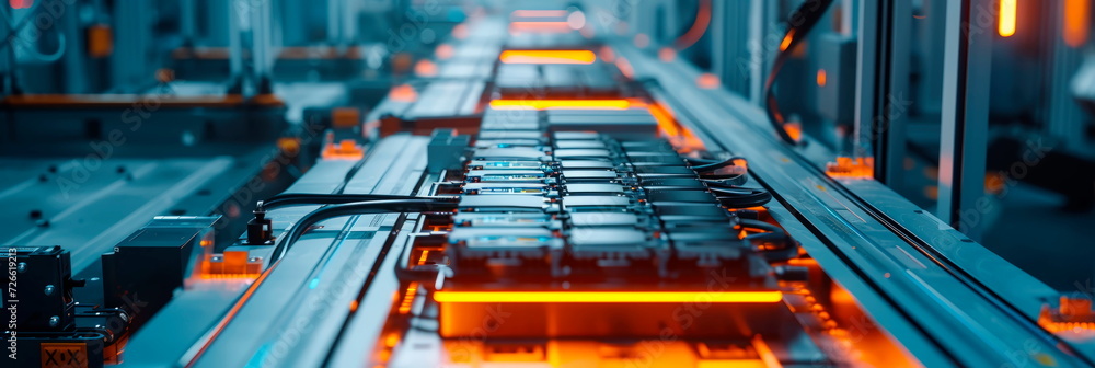 automated assembly line meticulously placing lithium-ion battery cells ...