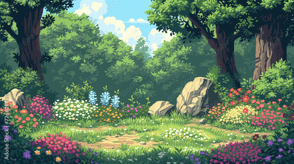 pixel art of flower garden dungeon background battle scene in RPG old ...