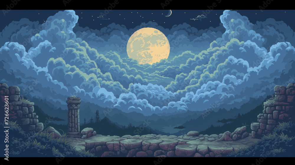 pixel art of sky dungeon background battle scene in RPG old school ...
