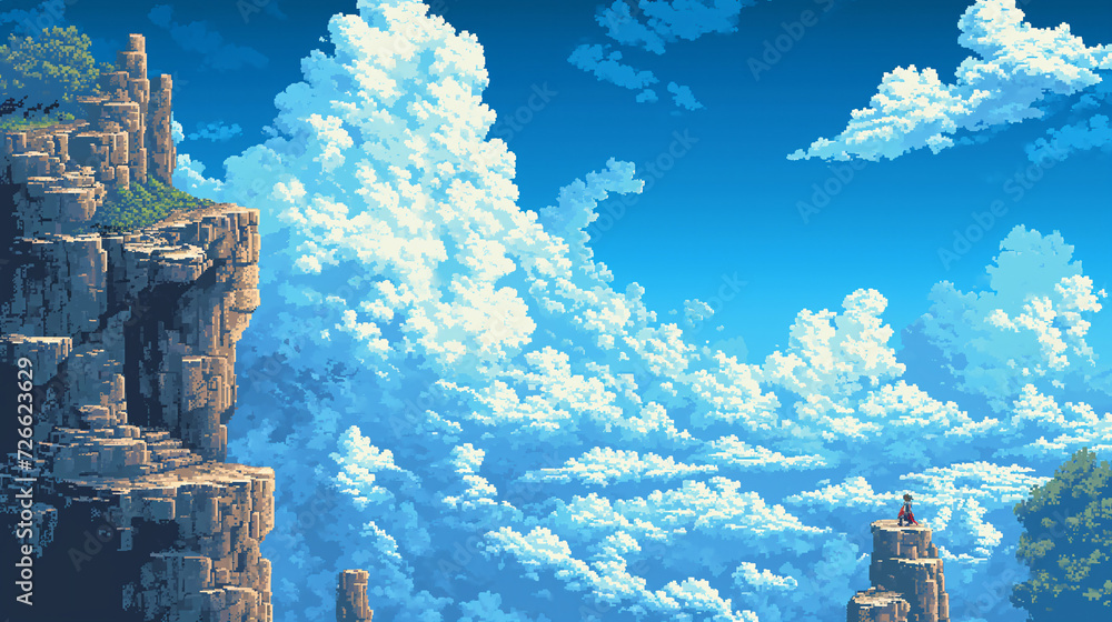 pixel art of sky dungeon background battle scene in RPG old school ...